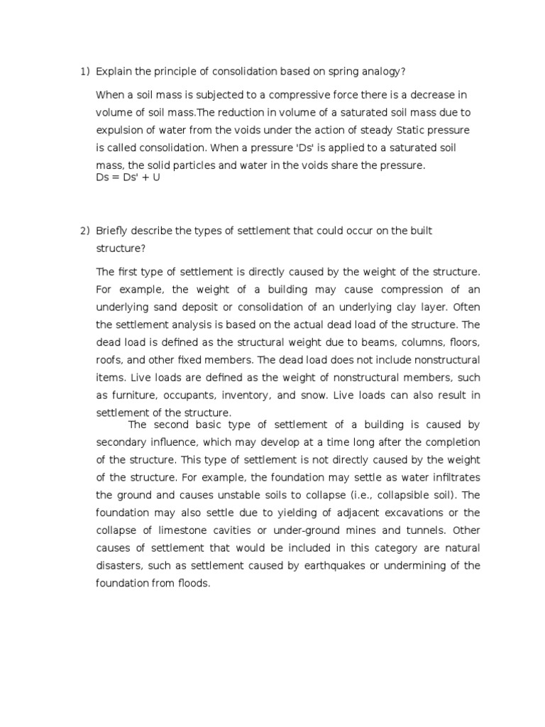 Explain The Principle of Consolidation Based On Spring Analogy | PDF ...