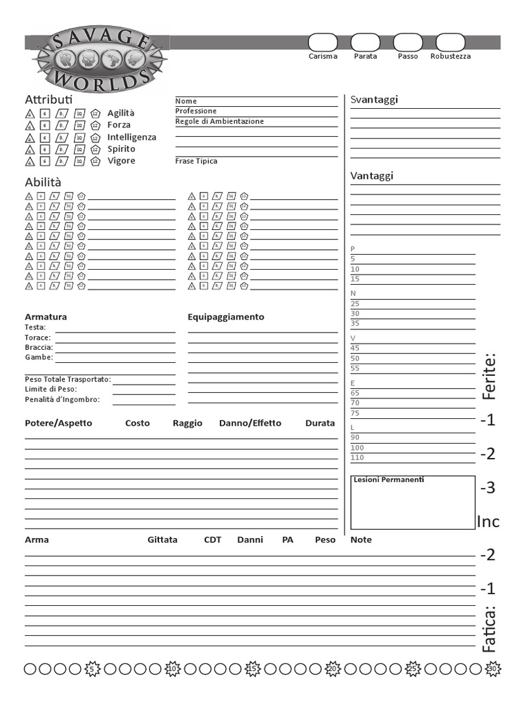 Savage Worlds Scheda PG BN