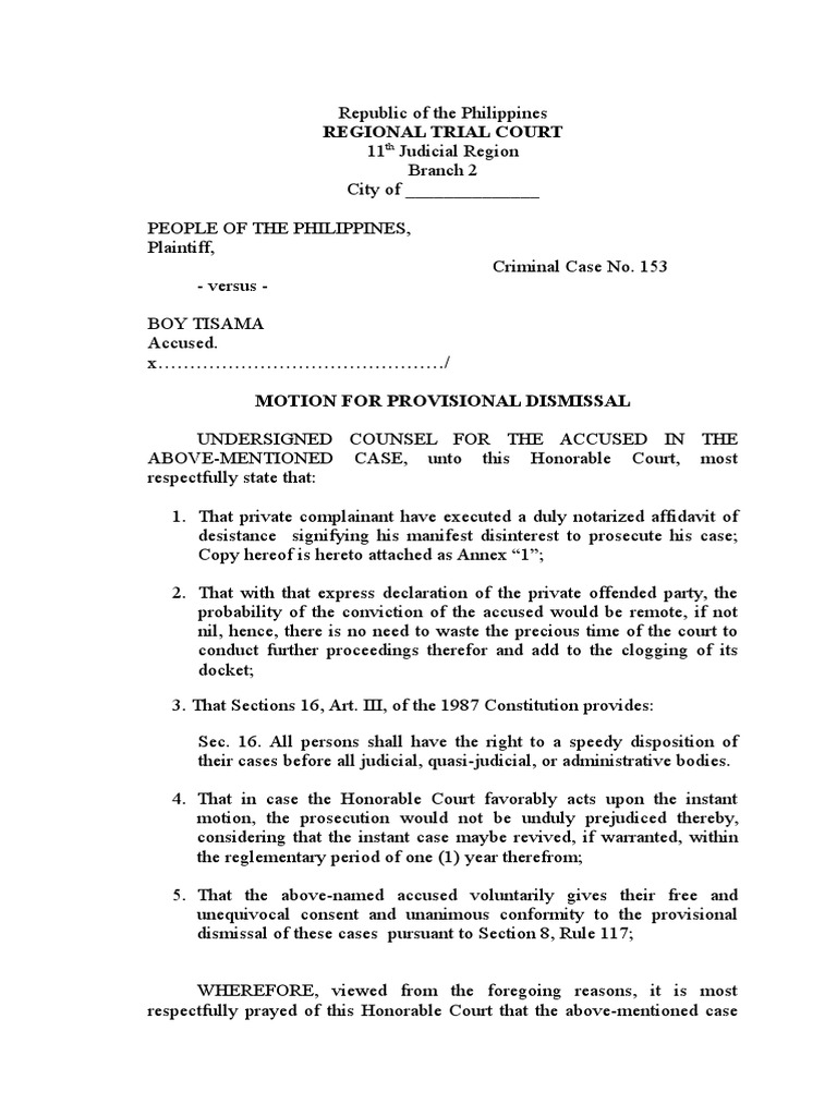 Motion for Provisional Dismissal | PDF | Law