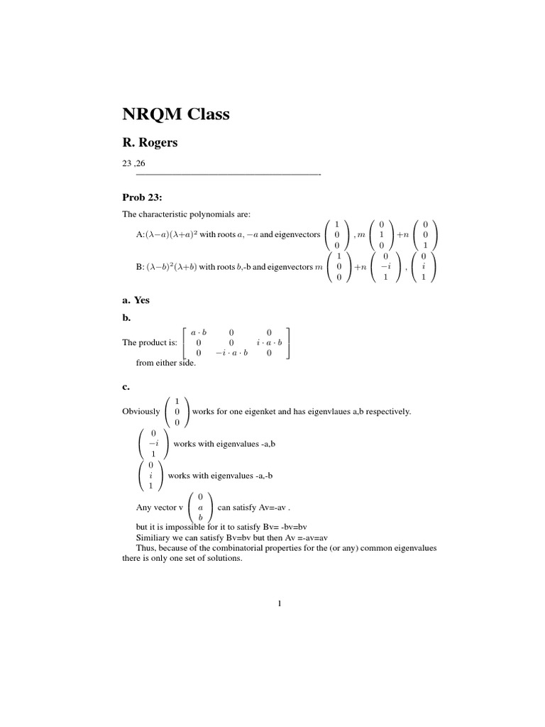Sakurai Solutions 1-23-26 | PDF | Eigenvalues And Eigenvectors | Applied Mathematics