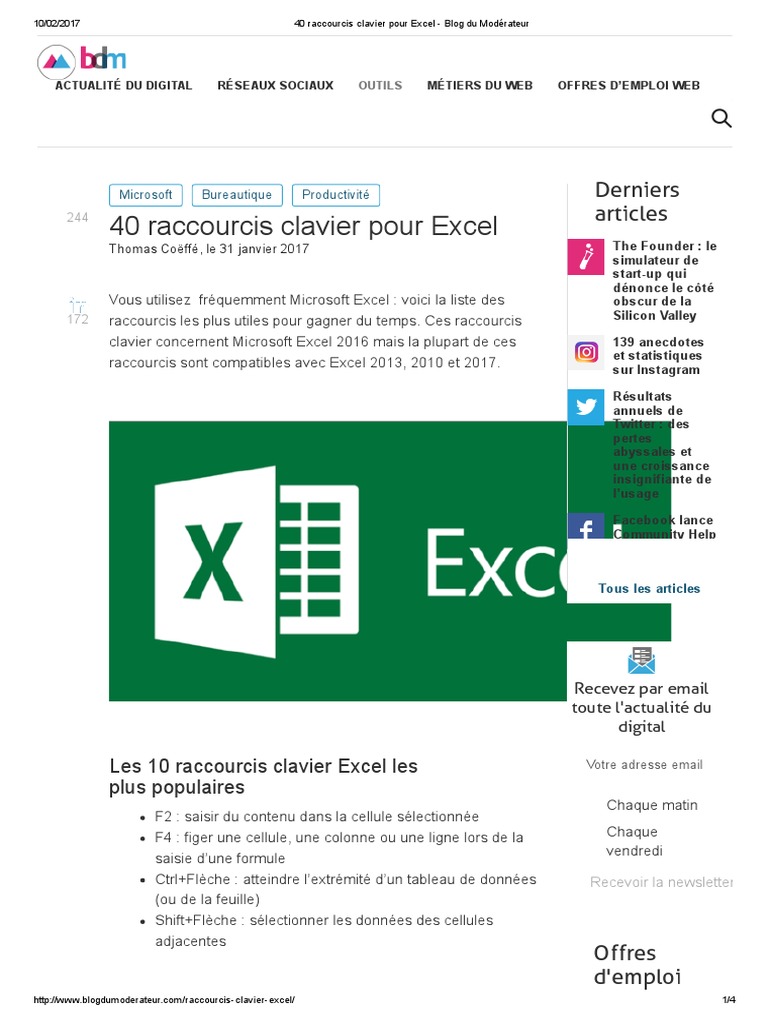 40 Raccourcis Clavier Pour Excel | PDF | Microsoft Excel | Microsoft