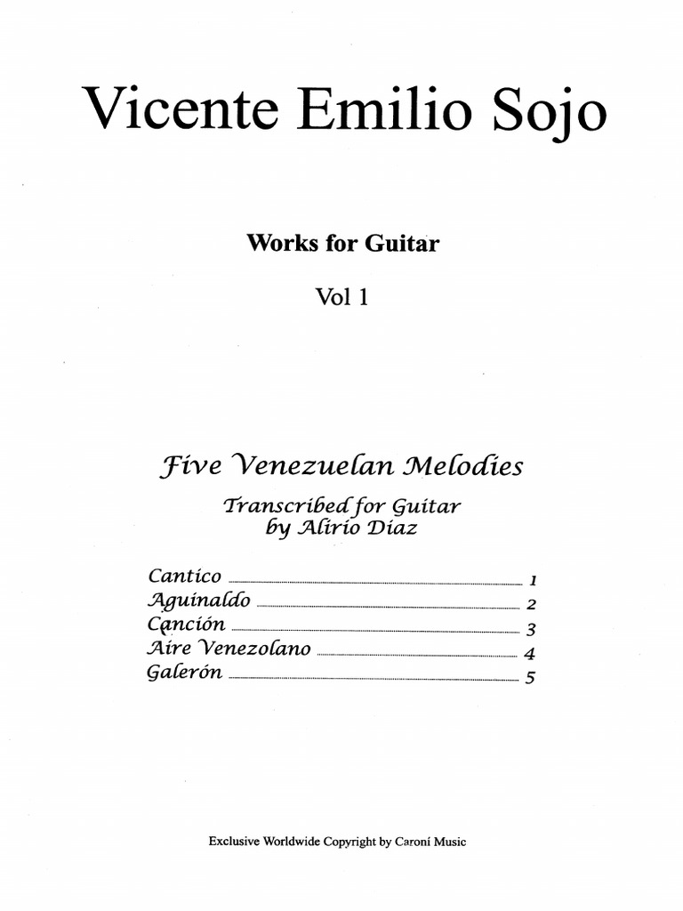 Vicente Emilio Sojo - 5 Venezuelan Melodies (Tr. Alirio Diaz) PDF | PDF | Divertissement (Général)