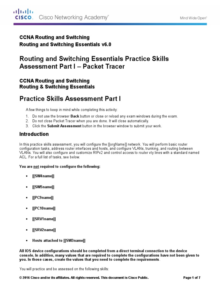 Routing and Switching Essentials Practice Skills Assessment Part I ...