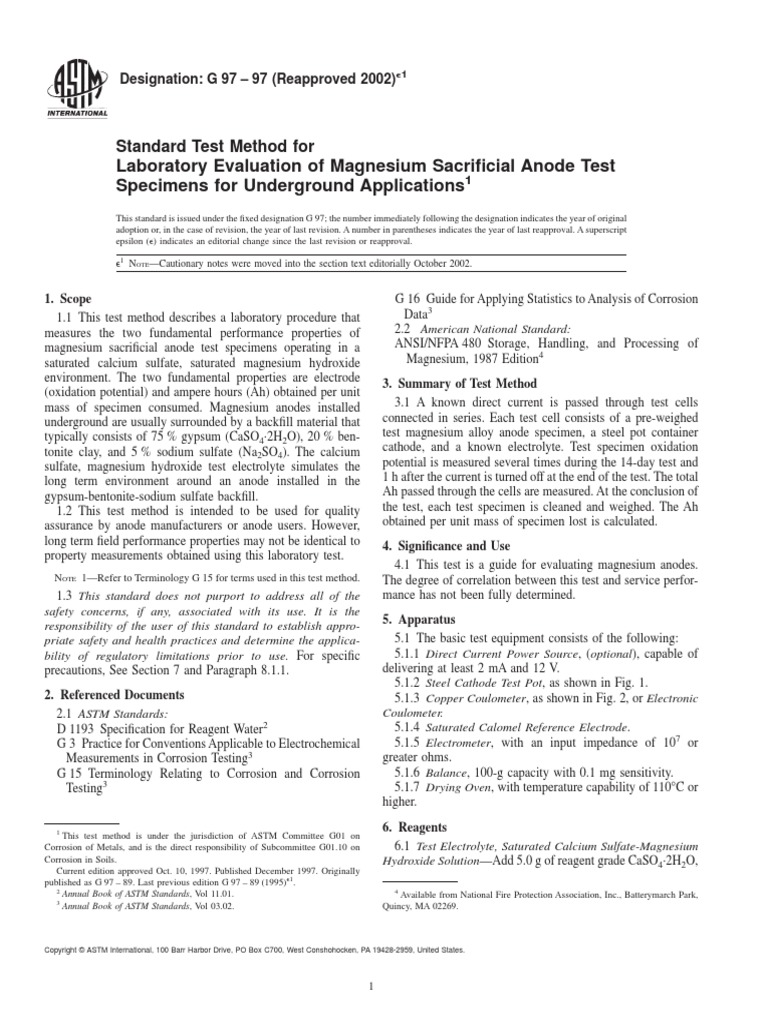 Laboratory Evaluation of Magnesium Sacrificial Anode Test Specimens For ...