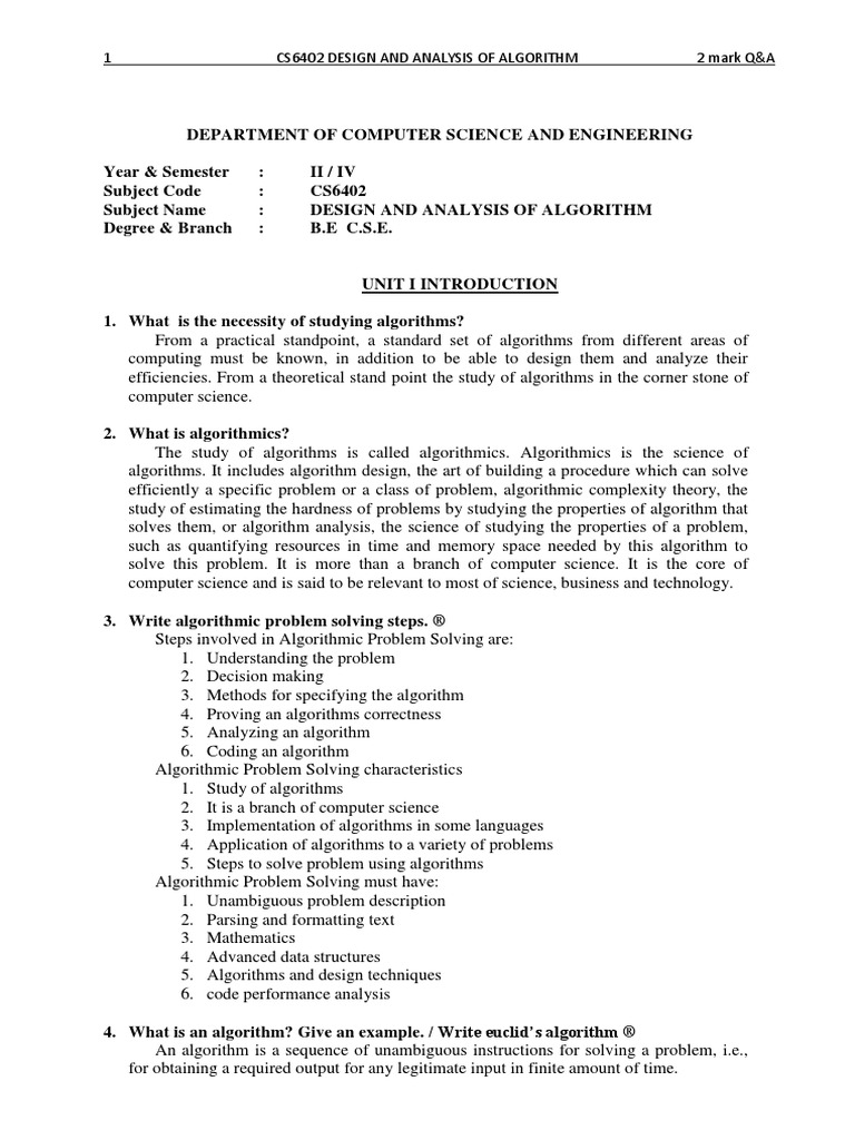 2 Marks With Ans | PDF | Algorithms | Time Complexity