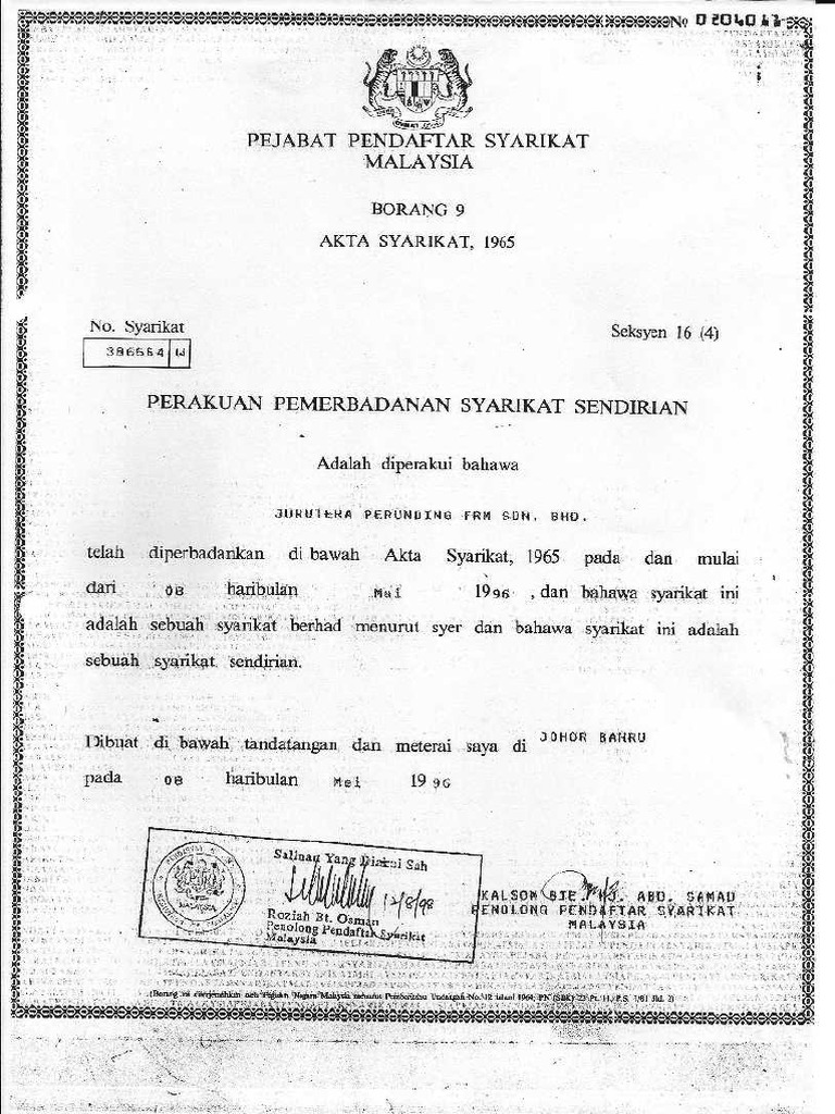 SSM Cert - Borang 9 | PDF