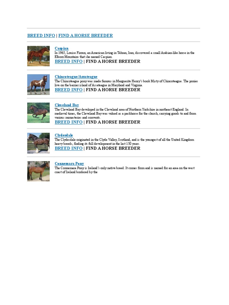 Horse Breed Profiles and Breeders | PDF