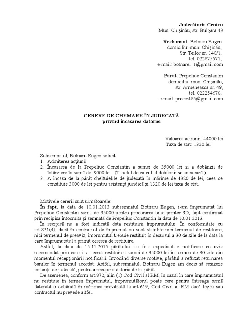 Cerere de Chemare in Judecata | PDF