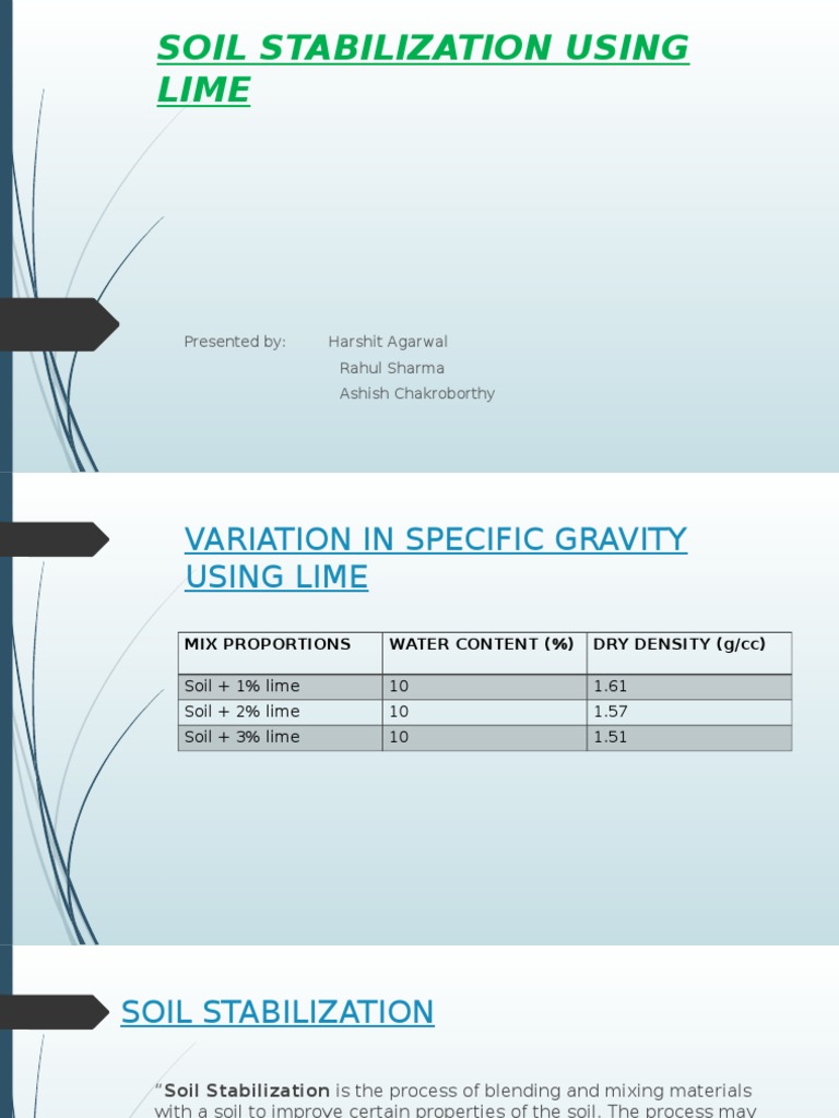 Soil Stabilization Using Lime: Presented By: Harshit Agarwal Rahul ...