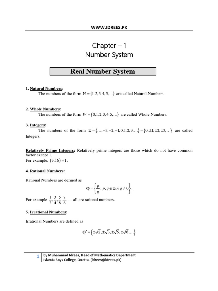 Ch-1 Number System - Formulas | PDF | Rational Number | Numbers