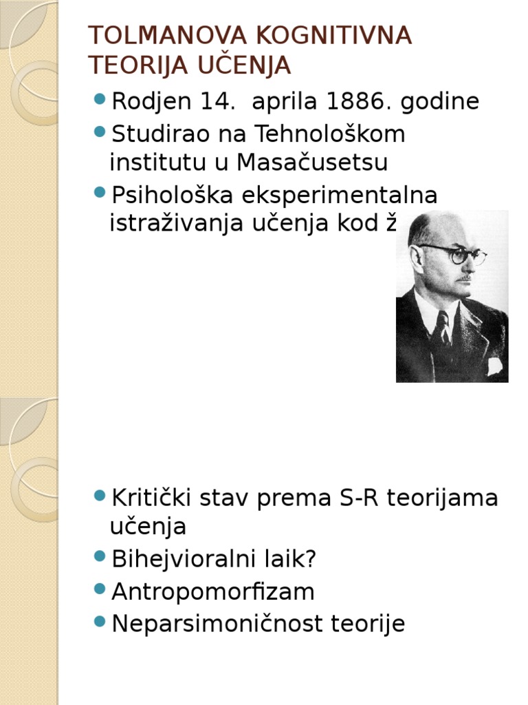 Tolmanova Kognitivna Teorija Učenja | PDF
