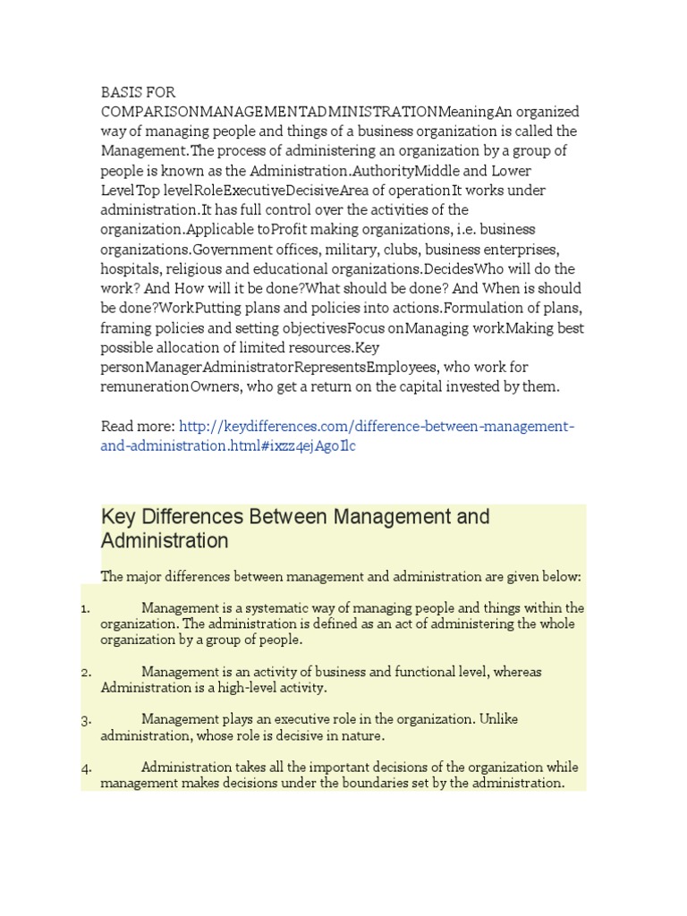 Key Differences Between Management and Administration