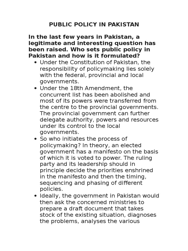 Public Policy in Pakistan | PDF | Cabinet (Government) | Pakistan