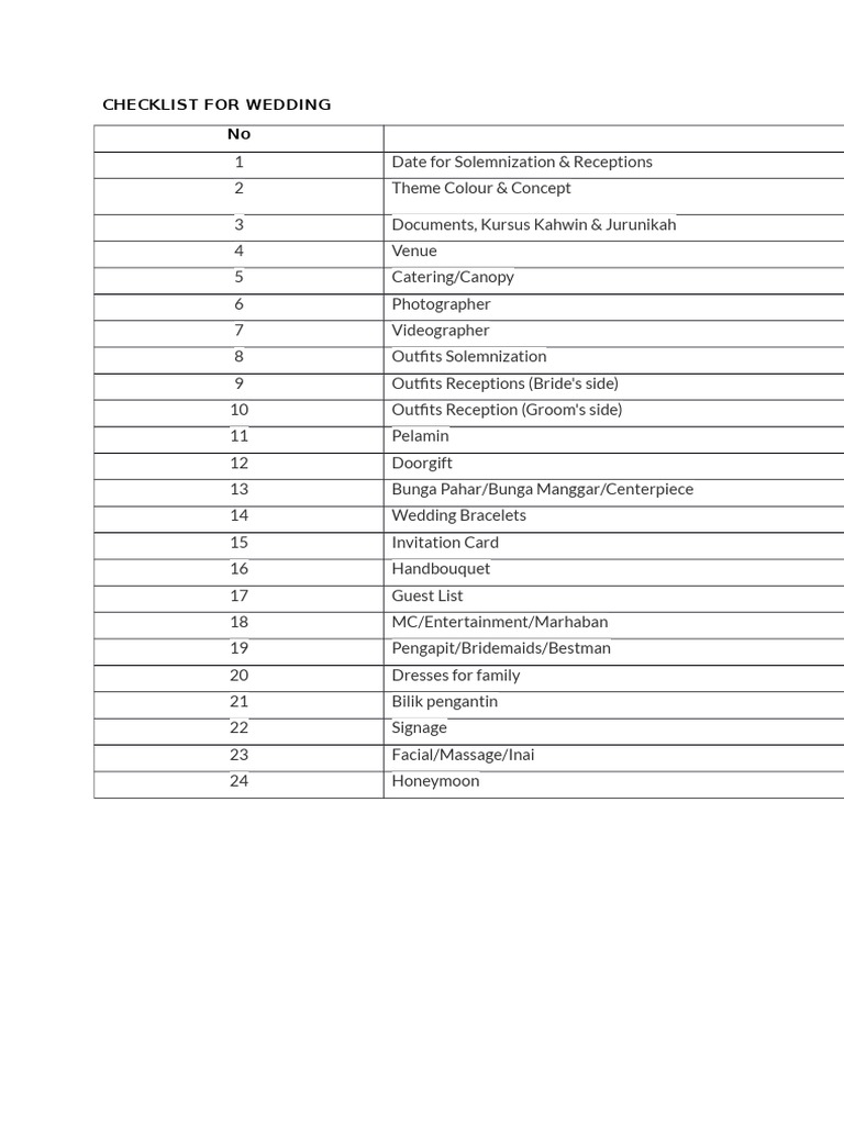 Checklist For Wedding | PDF