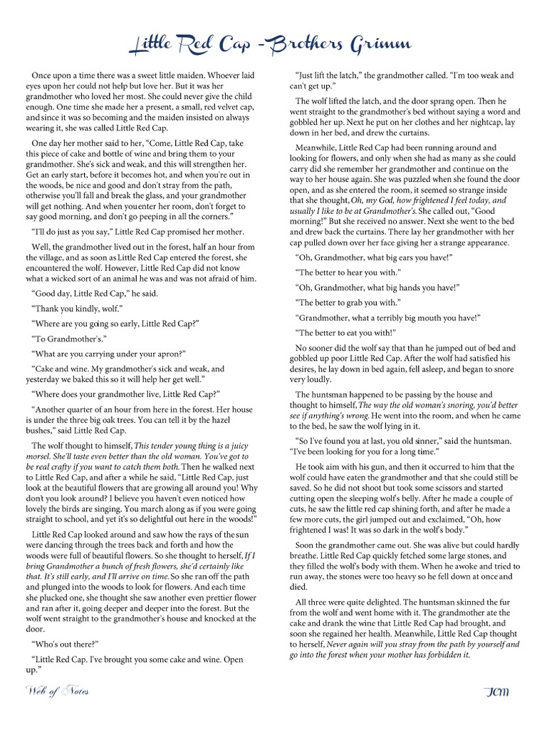 Little Red Cap Brothers Grimm | PDF