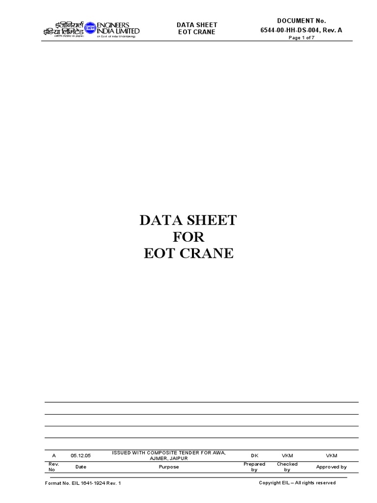 Document No. 6544-00-HH-DS-004, Rev. A Data Sheet Eot Crane | PDF ...