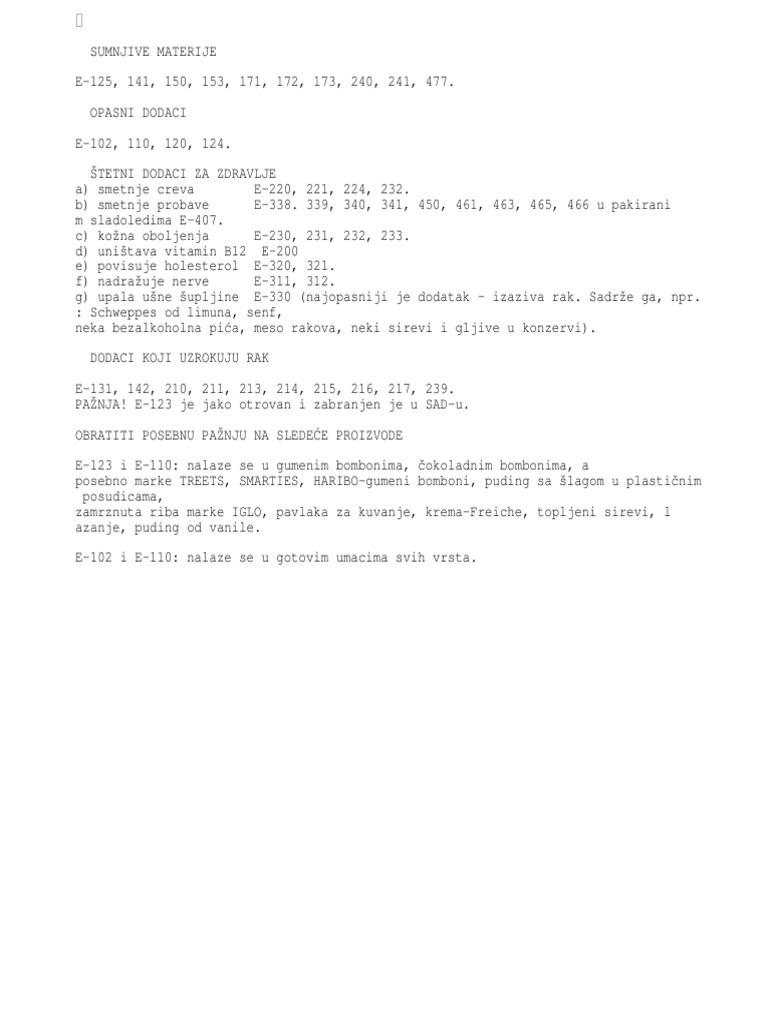 Opasni Aditivi | PDF