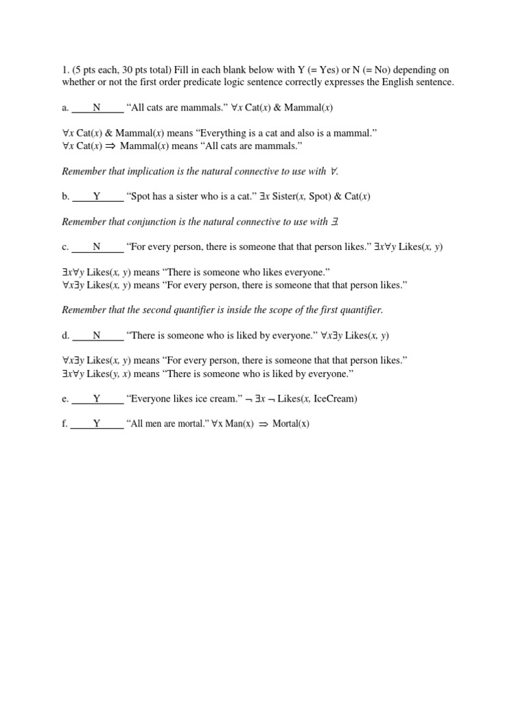 Homework 5 Solutions Pdf First Order Logic Logic