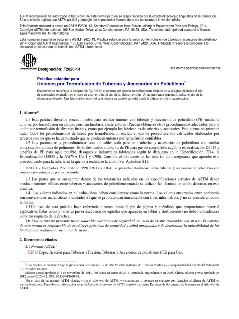 NORMA ASTM F2620-13 Espanol y Destacados | Herramientas | Presión