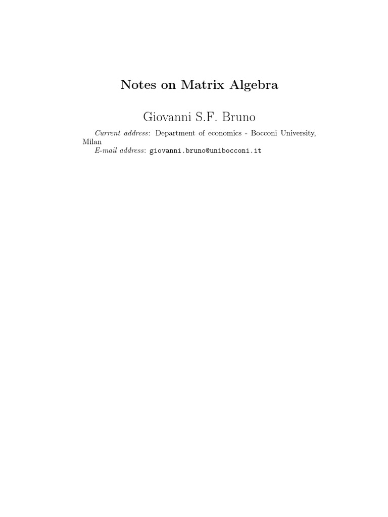 Matrix Algebra Notes | PDF | Matrix (Mathematics) | Determinant