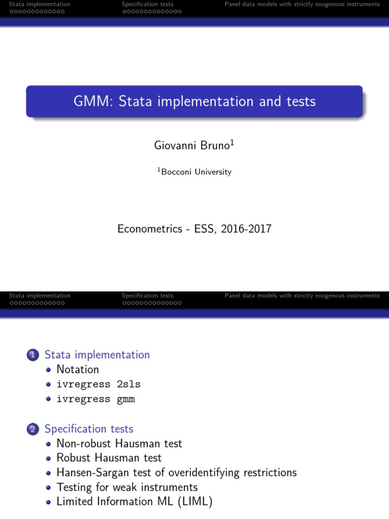 GMM Stata Implementation ESS 2017 | PDF | Endogeneity (Econometrics) | Heteroscedasticity