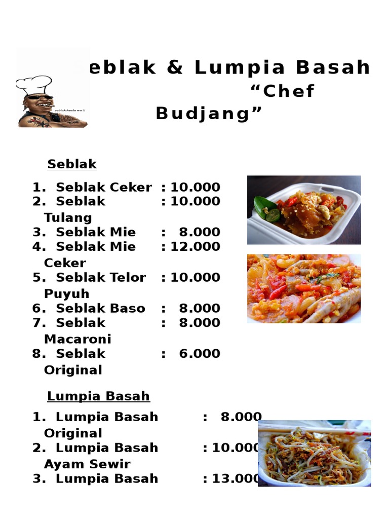 Menu Seblak | PDF
