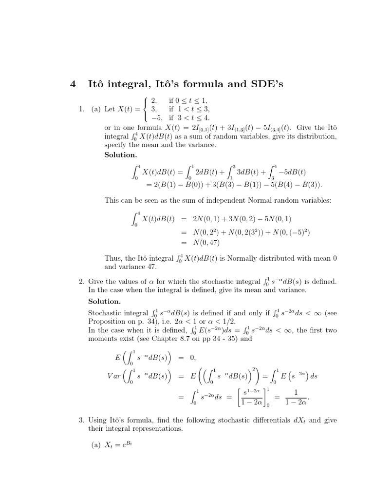 Ito Integral, Ito's Formula and SDEs | Stochastic Differential Equation ...