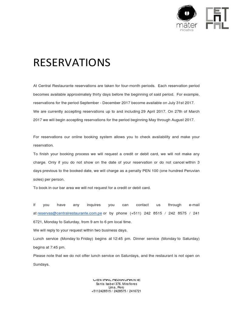 Central Restaurante Reservations, Menus, and Policies | PDF | Menu ...