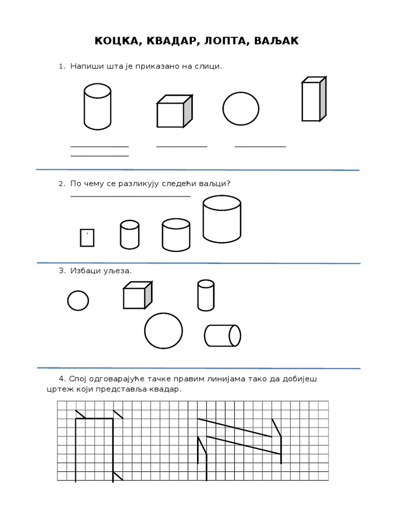 Kocka Kvadar Lopta Valjak Zadaci