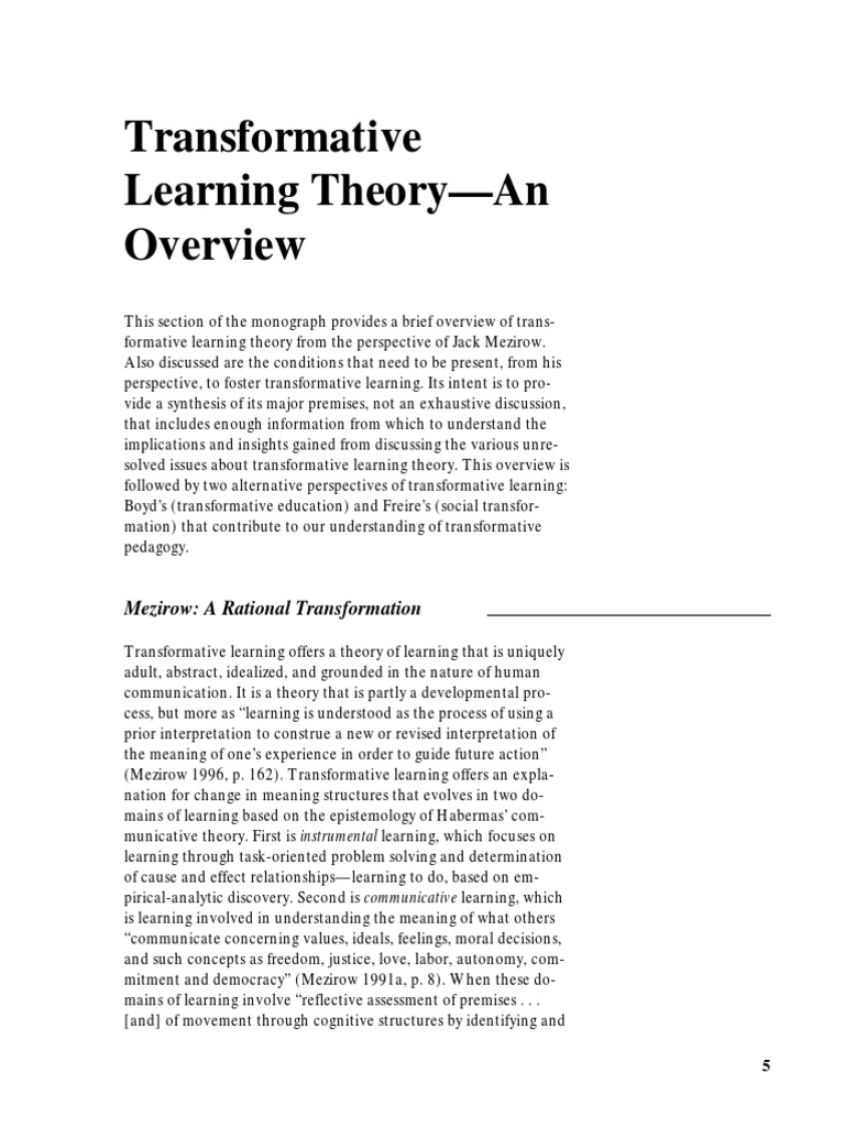 Transformative Theory An Overview PDF | PDF | Learning | Psychological ...