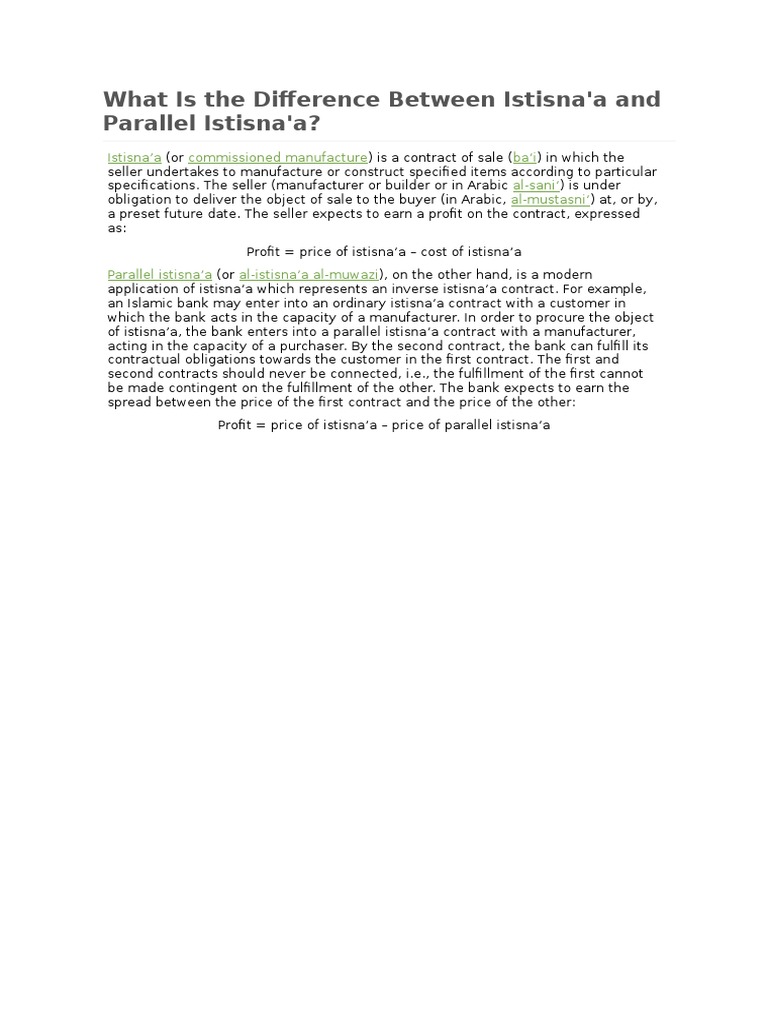 What Is The Difference Between Istisna | PDF