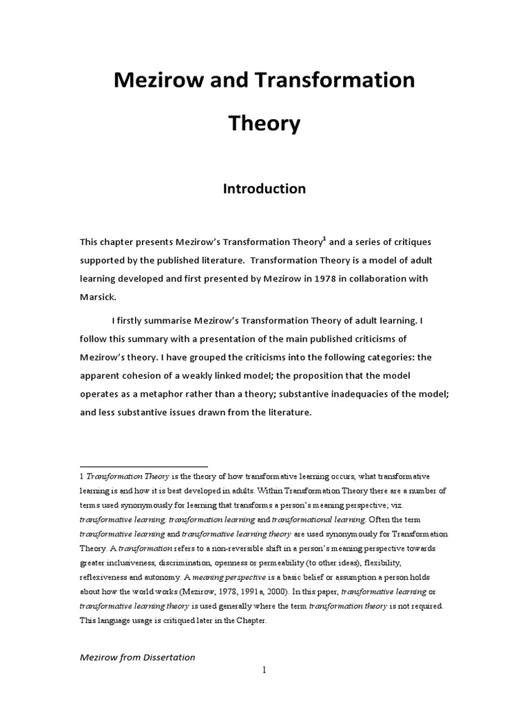 #Mezirow and Transformation Theory PDF | PDF | Rationality | Concept