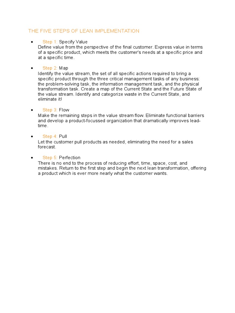 Five Steps of Lean Implementation | PDF