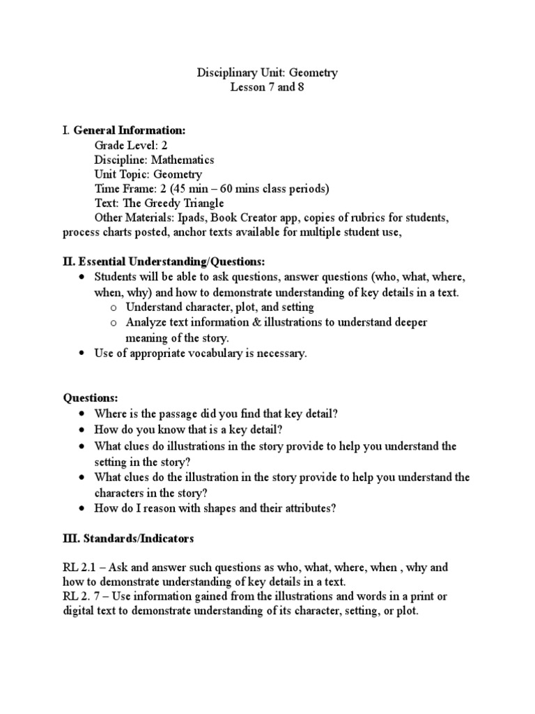 Lesson 7 and 8 | PDF | Shape | Rubric (Academic)
