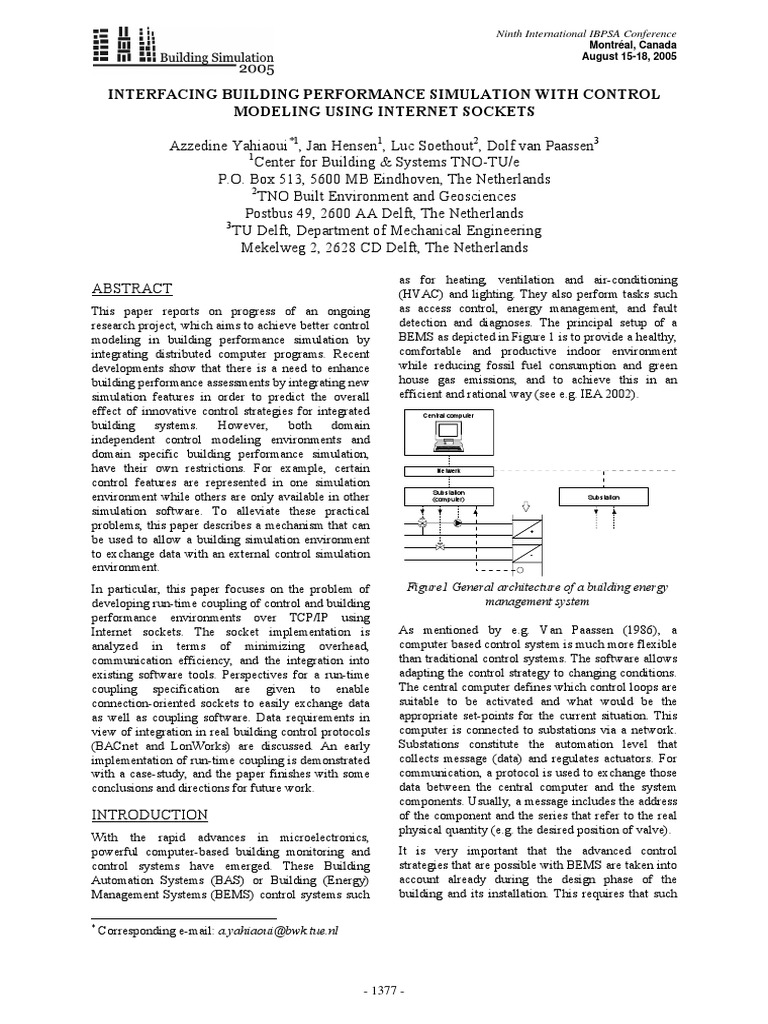 Interfacing Building Performance Simulation With Control Modeling Using Internet Sockets | PDF ...