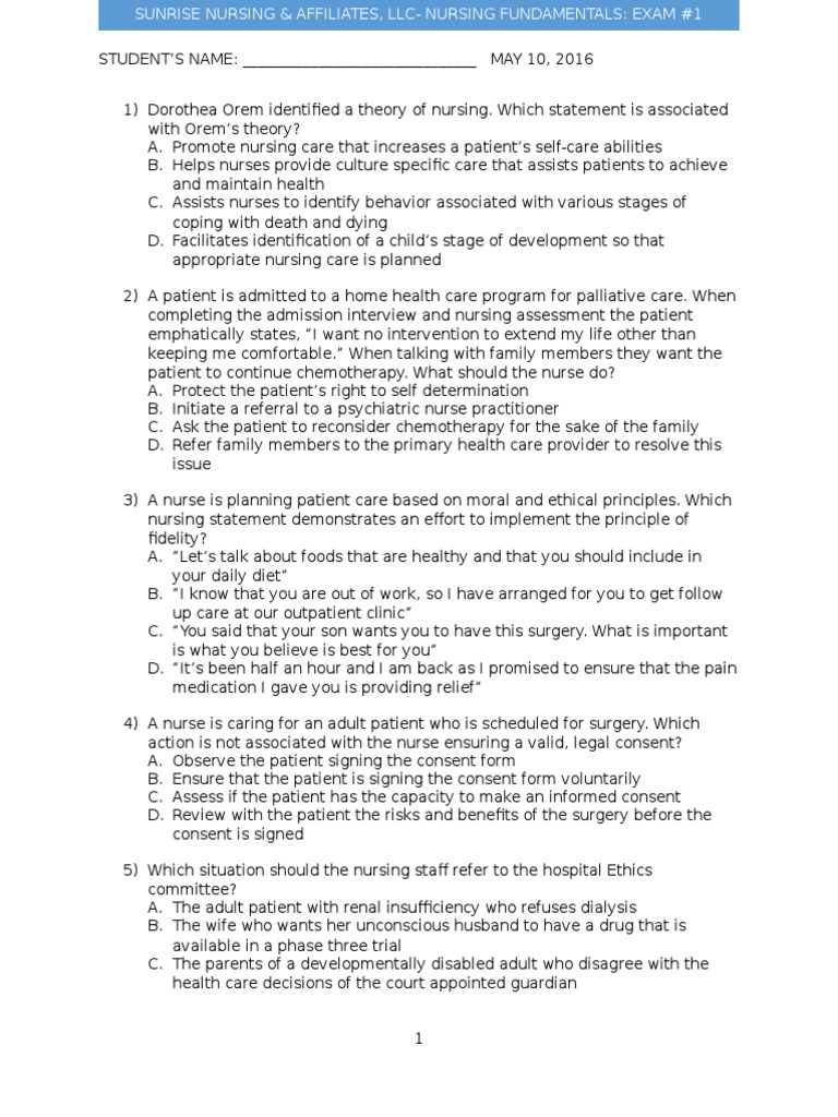 Nurs Fund Exam | PDF | Nursing | Patient