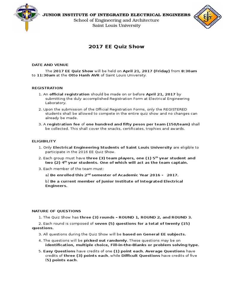2017 EE Quiz Show: Junior Institute of Integrated Electrical Engineers ...