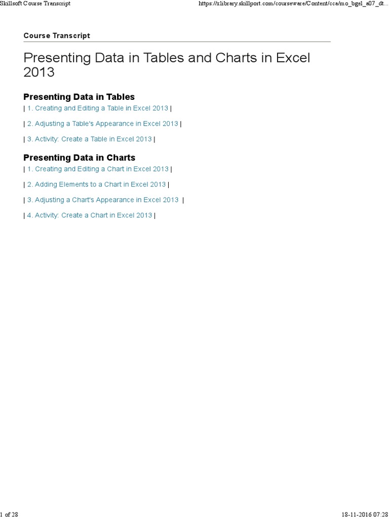 Skillsoft Course Transcript | Download Free PDF | Microsoft Excel | Chart