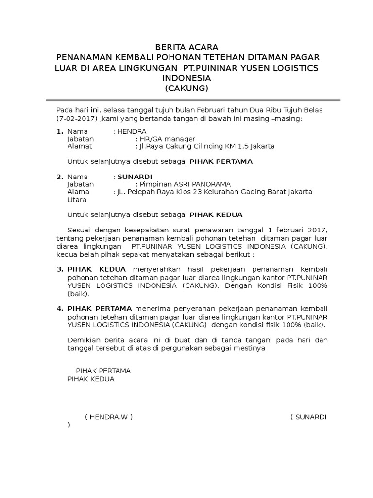 Berita Acara Penanaman Pohon Tetehan | PDF
