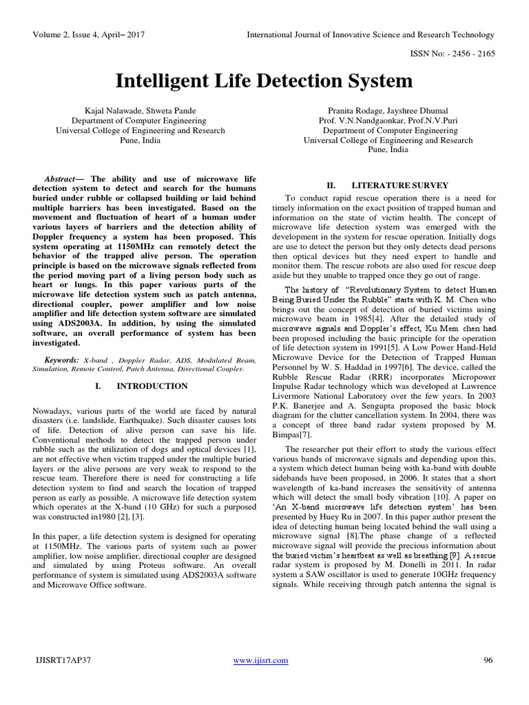 Intelligent Life Detection System | PDF | Microwave | Radar