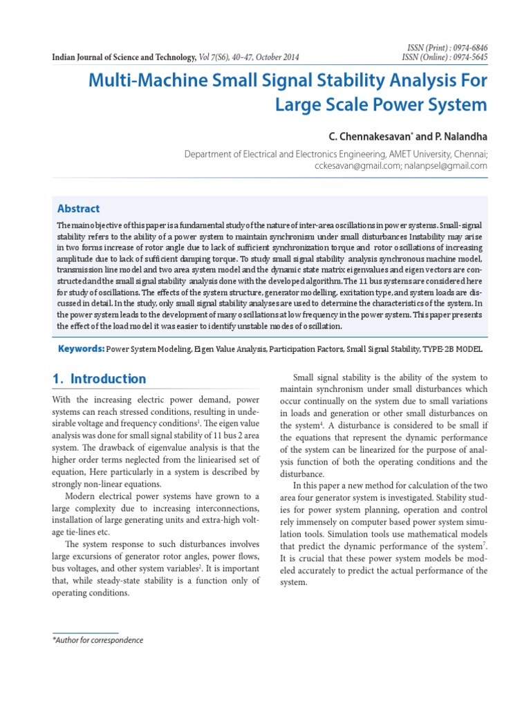 Multi-Machine Small Signal Stability Analysis For Large Scale Power System | PDF | Eigenvalues ...