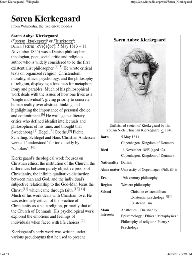 Søren Kierkegaard - Wikipedia | PDF | Søren Kierkegaard | Existentialism