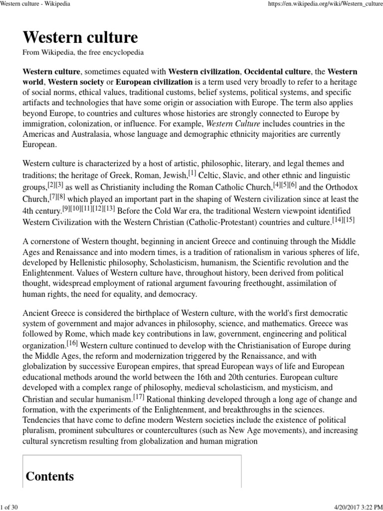 Western Culture - Wikipedia | Western Culture | Age Of Enlightenment