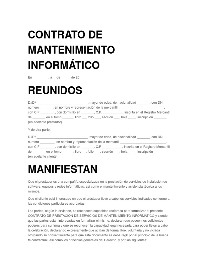 Contrato de Mantenimiento Informático | PDF | Software | Business