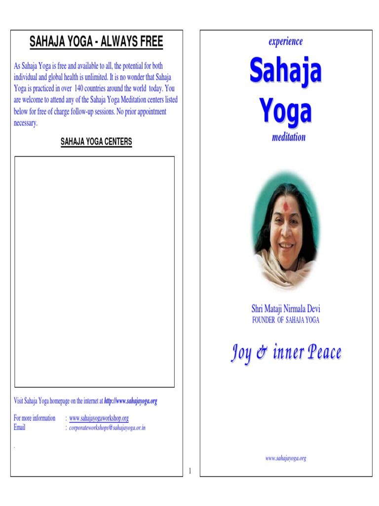 Promoting the Global Practice and Benefits of Free Sahaja Yoga ...