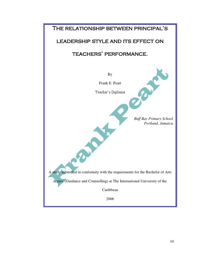 Principal Leadership Styles and Teacher Performance | PDF | Leadership ...