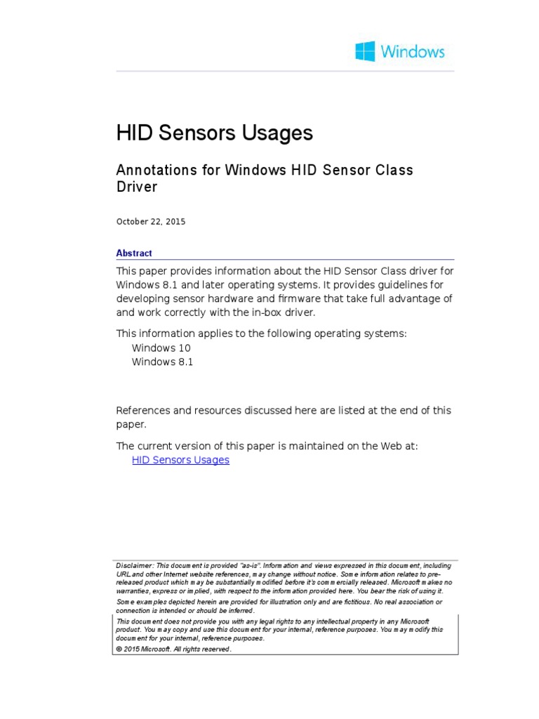 Hid Sensors Usages | PDF | Device Driver | Application Programming ...