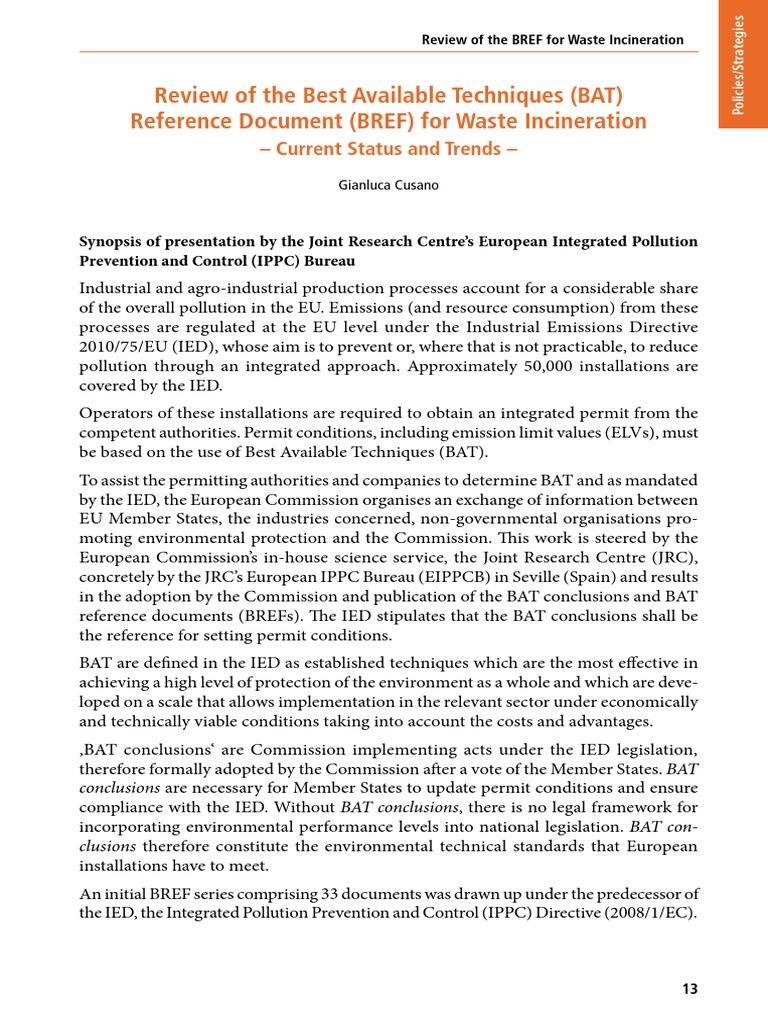 Review of The Best Available Techniques (BAT) Reference Document (BREF ...