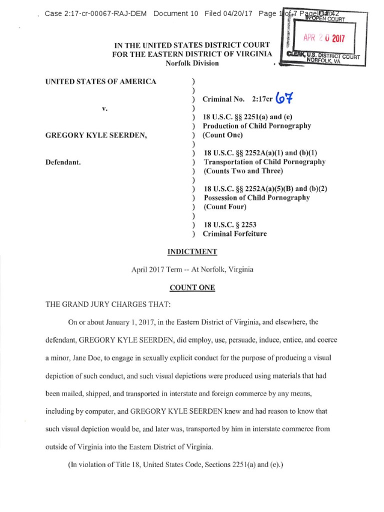 Indictment Charging Navy SEAL Gregory Seerden With Four Counts of Child ...