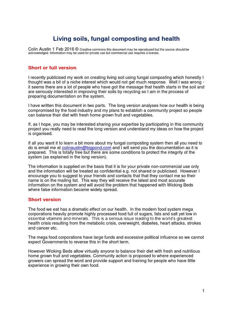 Living Soils, Fungal Composting and Health: Short or Full Version | PDF ...